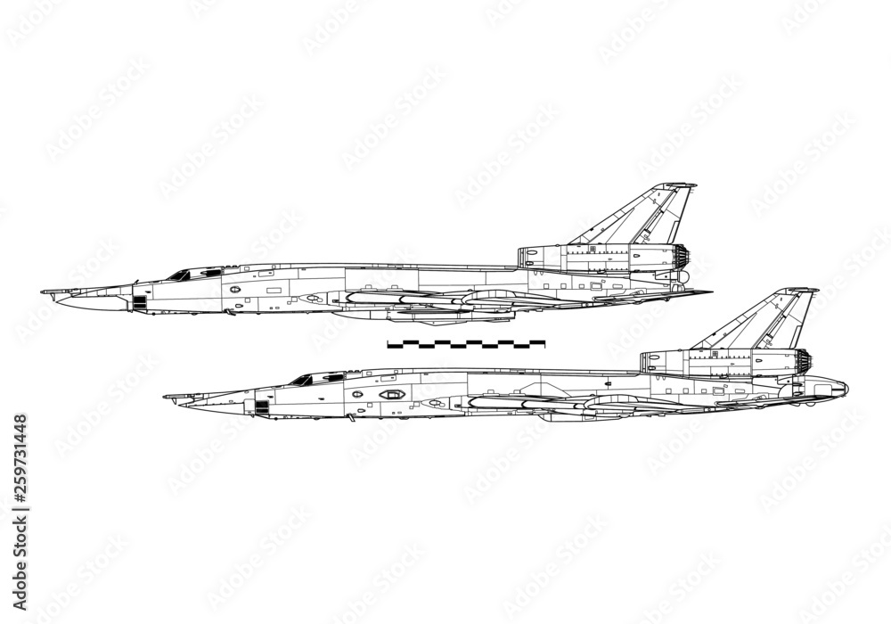 Tupolev Tu-22 Blinder. Outline drawing Stock Vector | Adobe Stock