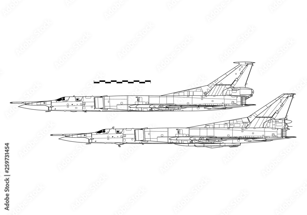 Vecteur Stock Tupolev Tu-22M Backfire. Outline drawing | Adobe Stock