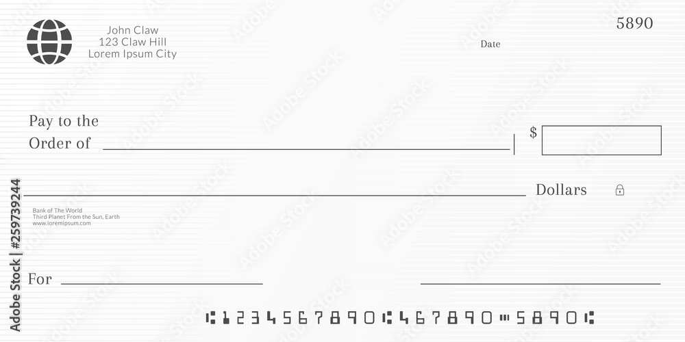 Bank check template. Checkbook page background with empty fields. Stock ...