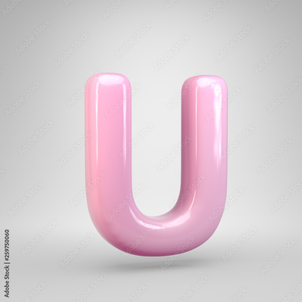 Bubble Gum pink letter U uppercase isolated on white background Stock ...