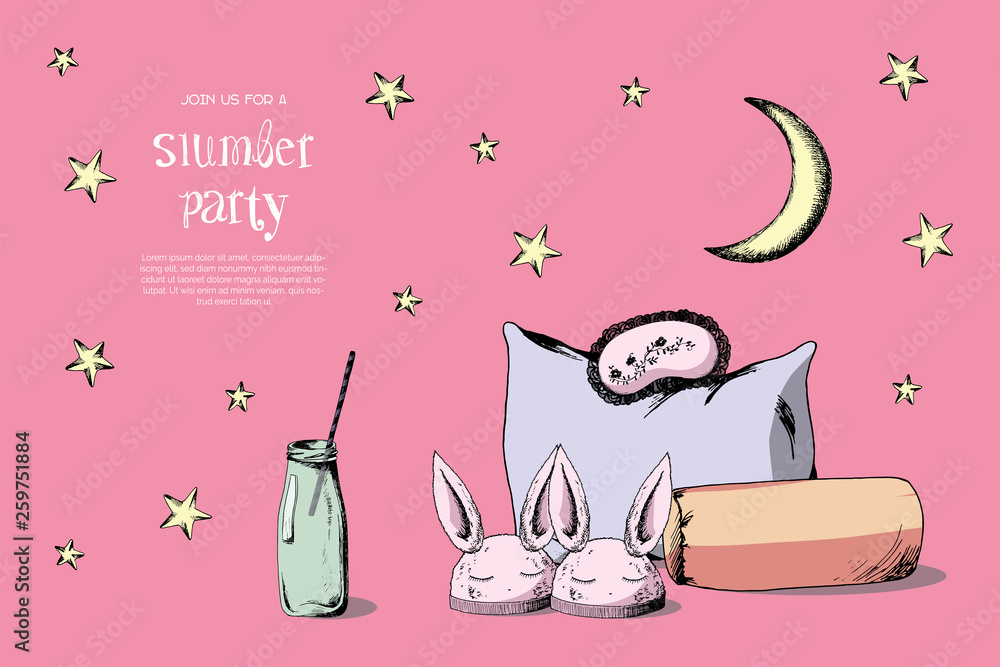 Bright pink pajama sleepover Party Invitation, card, poster template ...