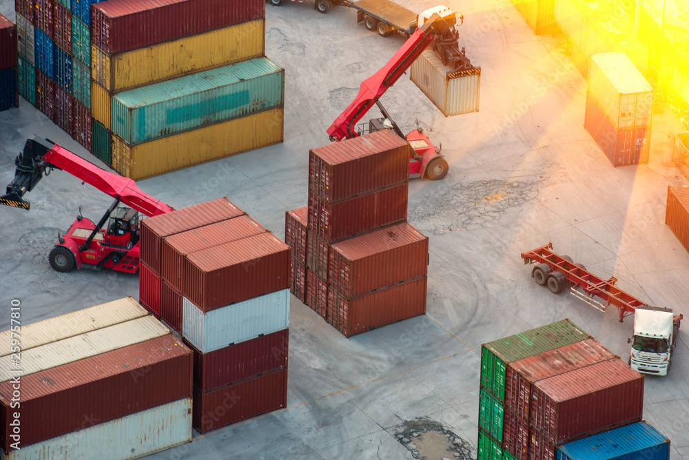 Container ship in export and import business logistics and ...