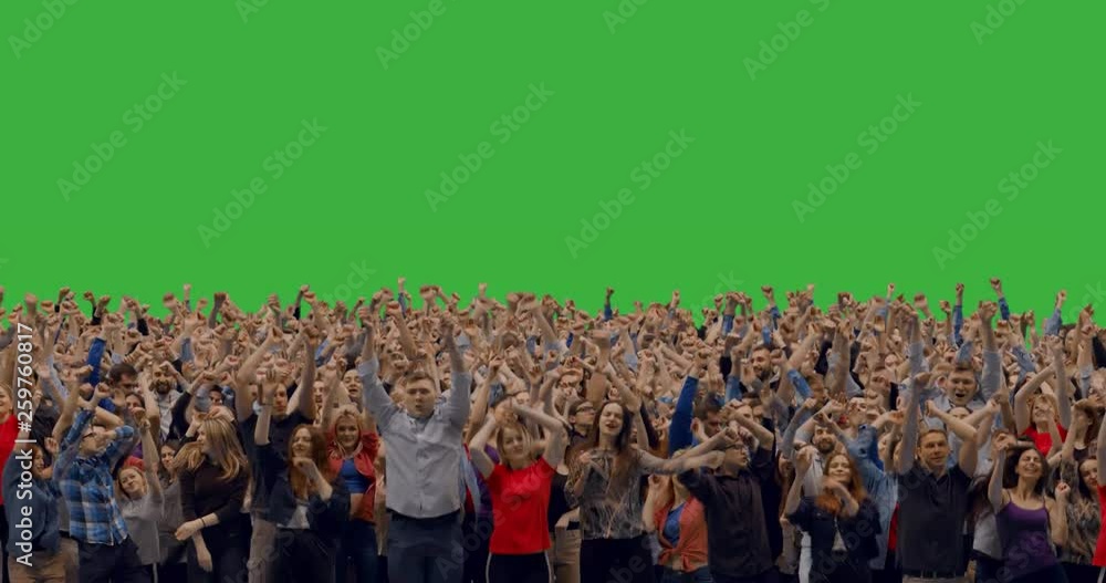 GREEN SCREEN CHROMA KEY Model released, front view of huge crowd ...