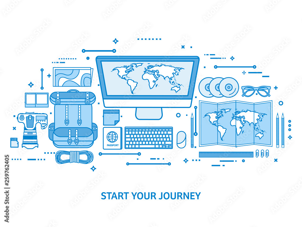 Travel and tourism. World map, earth globe. Trip tour journey, summer ...
