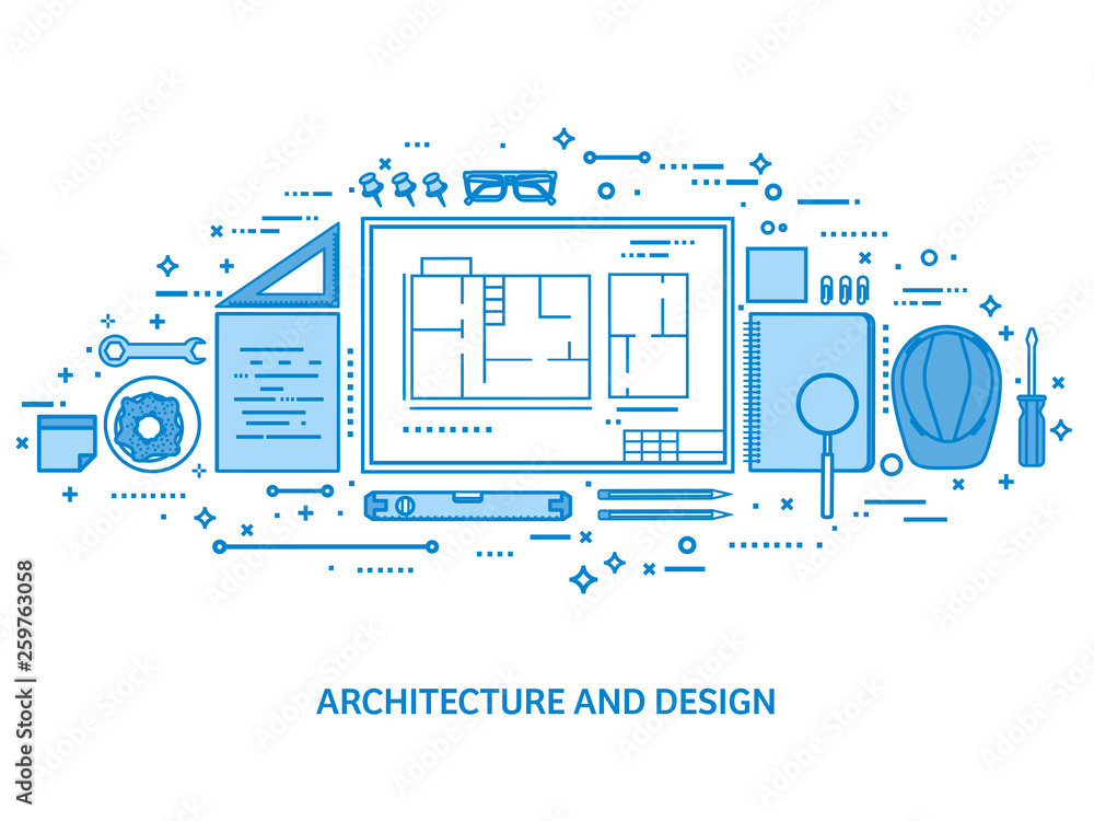 Engineering and architecture. Drawing construction. Architectural ...