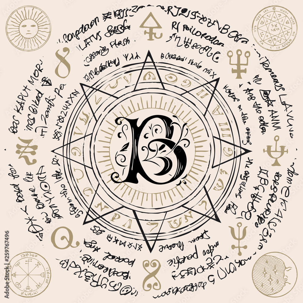 Illustration of the letter B in an octagonal star with magical ...