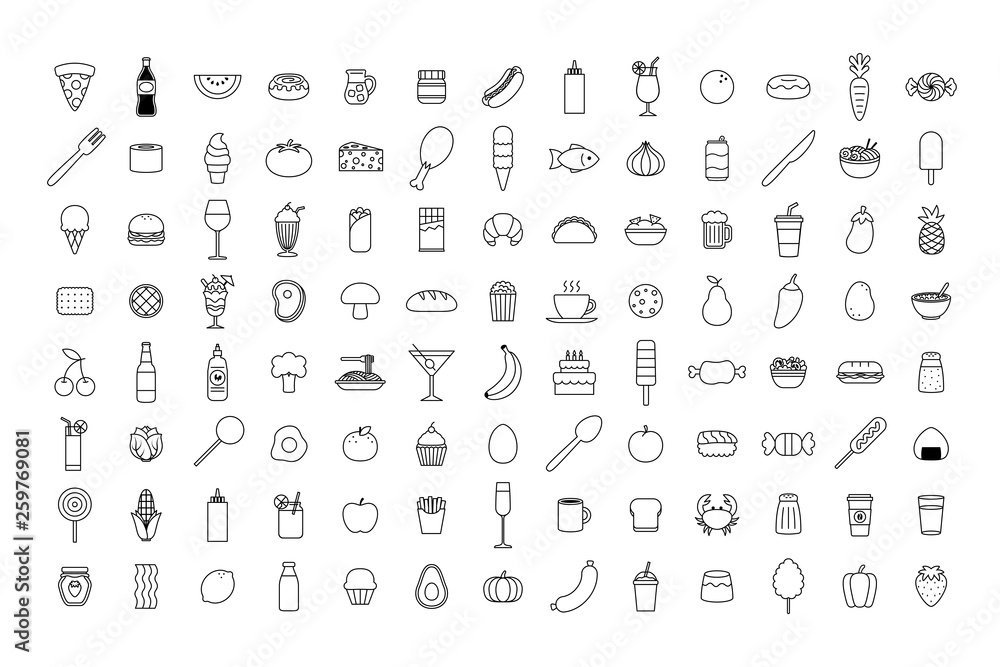 Vector Cartoon Food Icon Set Stock Illustration | Adobe Stock