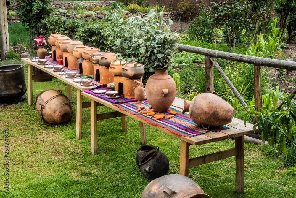 Traditional Peruvian dish: Pachamanca. Table ready for the Indian ...