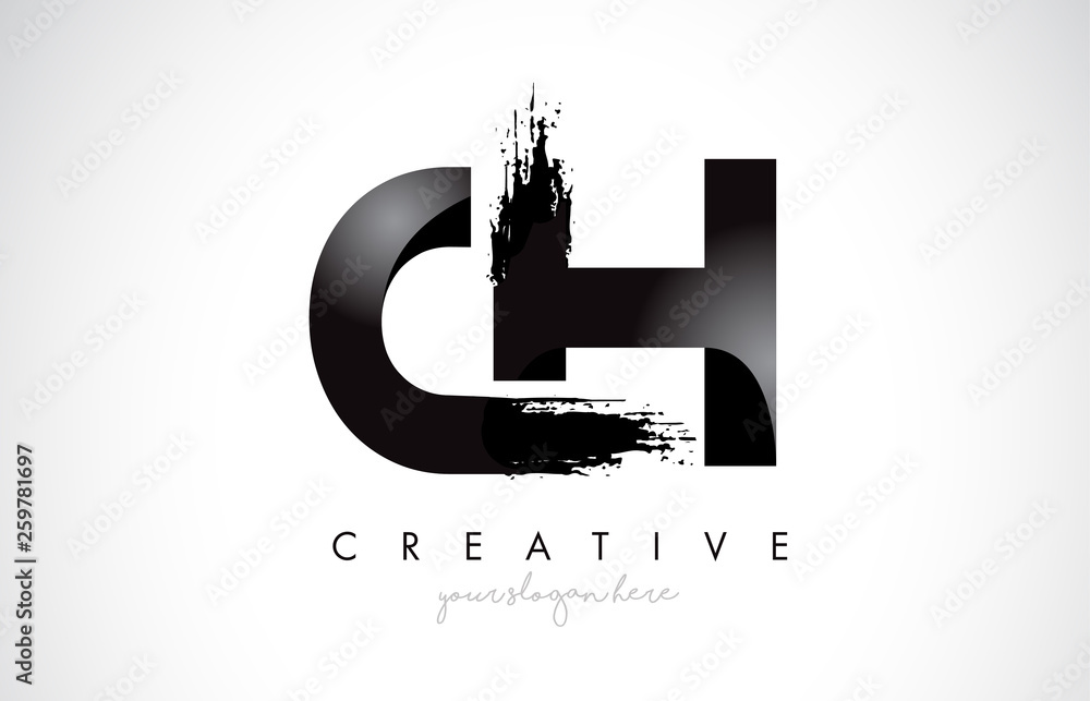 CH Letter Design with Brush Stroke and Modern 3D Look. Stock Vector ...