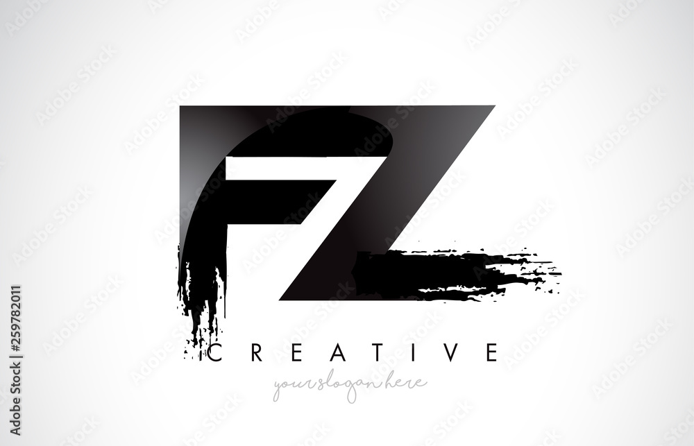 FZ Letter Design with Brush Stroke and Modern 3D Look. Stock Vector ...