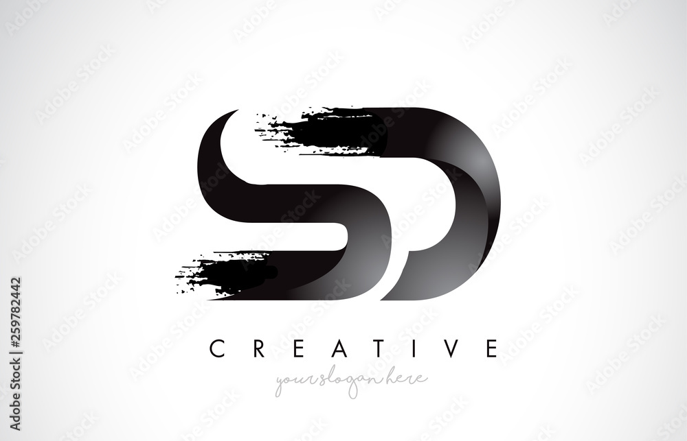 SD Letter Design with Brush Stroke and Modern 3D Look. Stock Vector ...