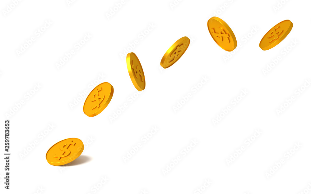 Fliped coin on a white background close-up. 3d illustration. Stock ...