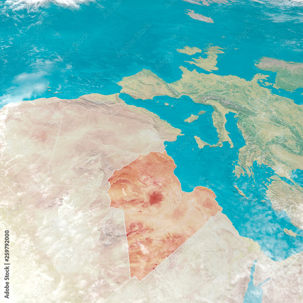 Physical map with reliefs of Libya, Libyan state in evidence. 3d map of ...