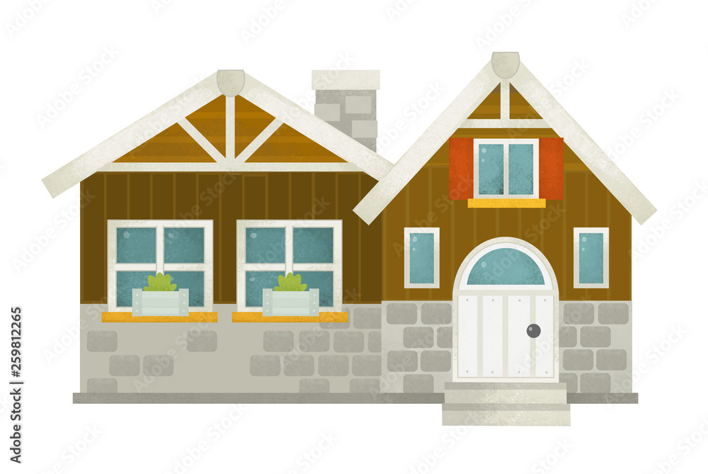cartoon scene with wooden farm ranch house on white background ...