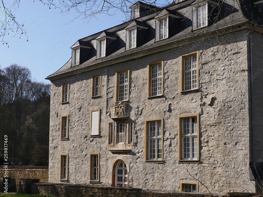 Main building of a castle on the Middle Ages, plastered rubble ...