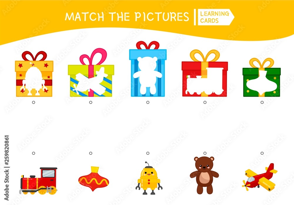Matching children educational game. Match of gifts. Activity for pre ...