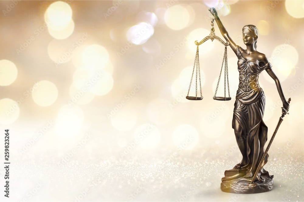 Closeup of a sculpture of Themis, mythological Greek goddess, symbol of ...