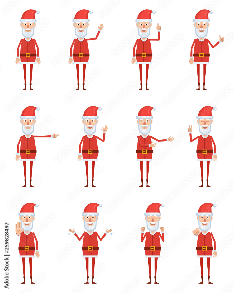 Big set of Santa Claus characters showing different hand gestures ...