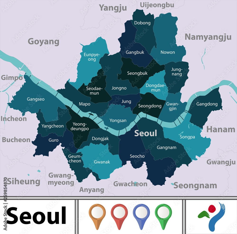 Map of Seoul, South Korea Stock Vector | Adobe Stock