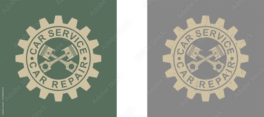 The emblem of service and repair. Color illustration of pistons and ...