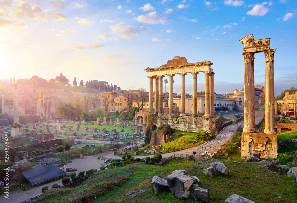 Roman Forum in Rome, Italy. Antique structures with columns. Wrecks of ...