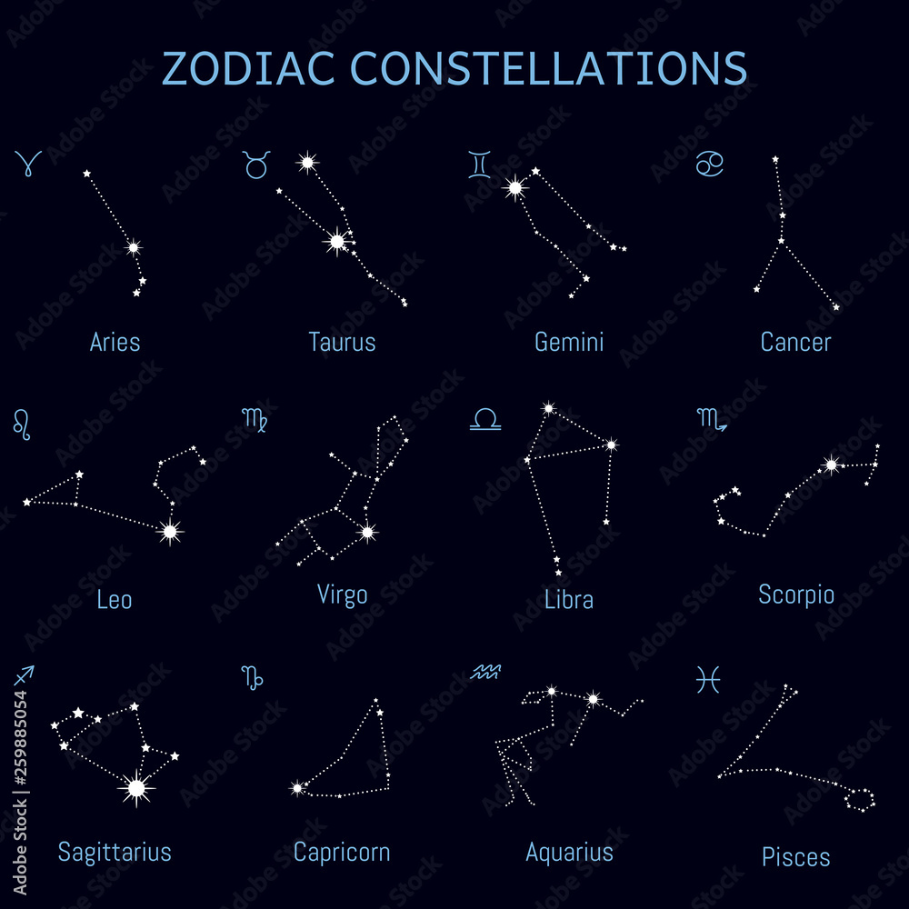 Zodiac star constellations set, horoscope symbols, vector illustration ...