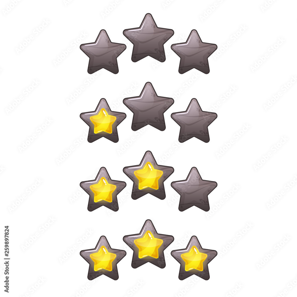 Cool cartoon game XP rating icons, level complete vector templates, GUI ...