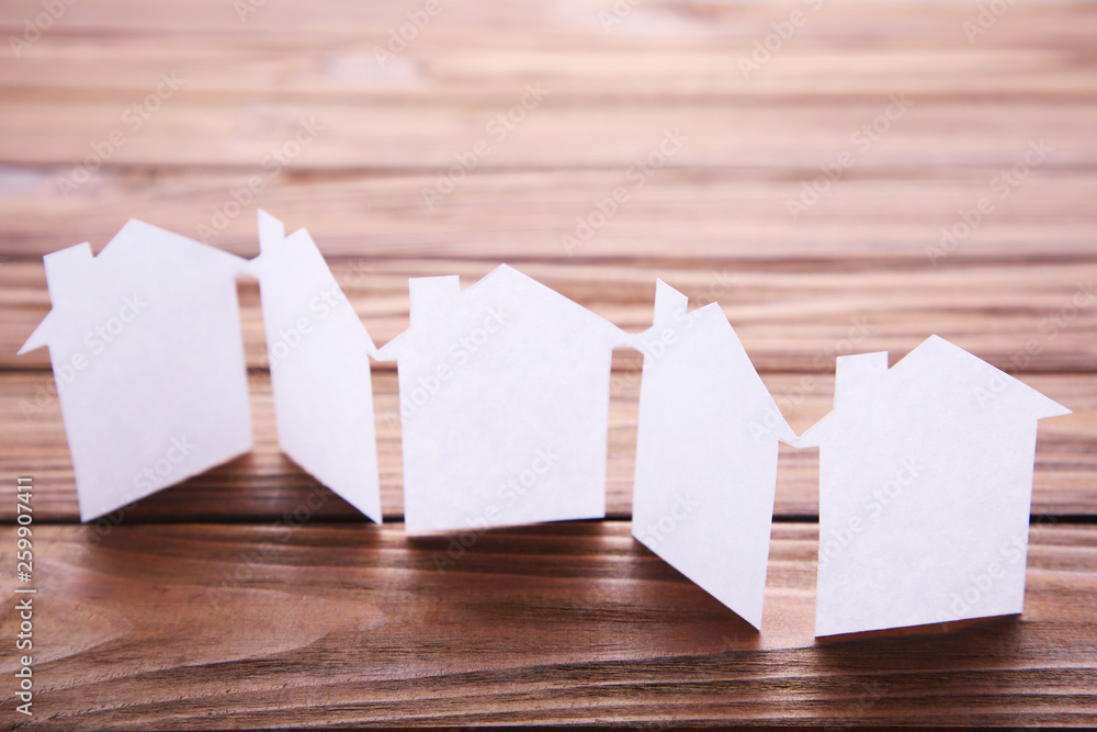 Paper town. Papercraft house and papercraft building. Stock Photo ...