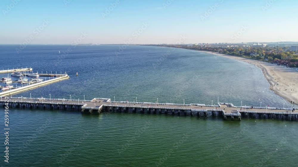Sopot resort in Poland with wooden pier, marina, yachts and sandy beach ...