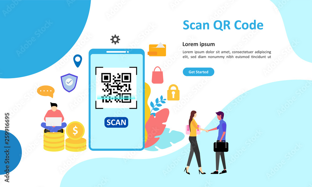 QR Code scanning concept with people scan code using smartphone ...
