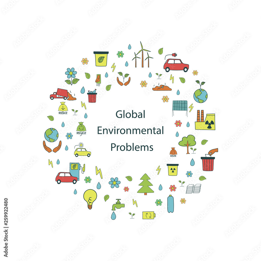 Global environmental problems concept. Colorful frame with hand drawn ...