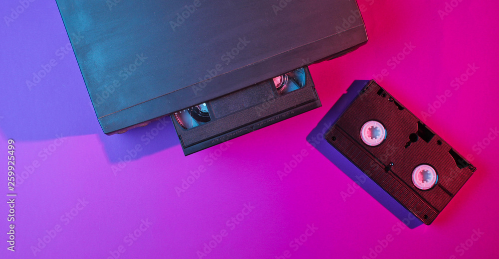 Retro wave, minimalism 80s concept. Video player with vhs cassette ...