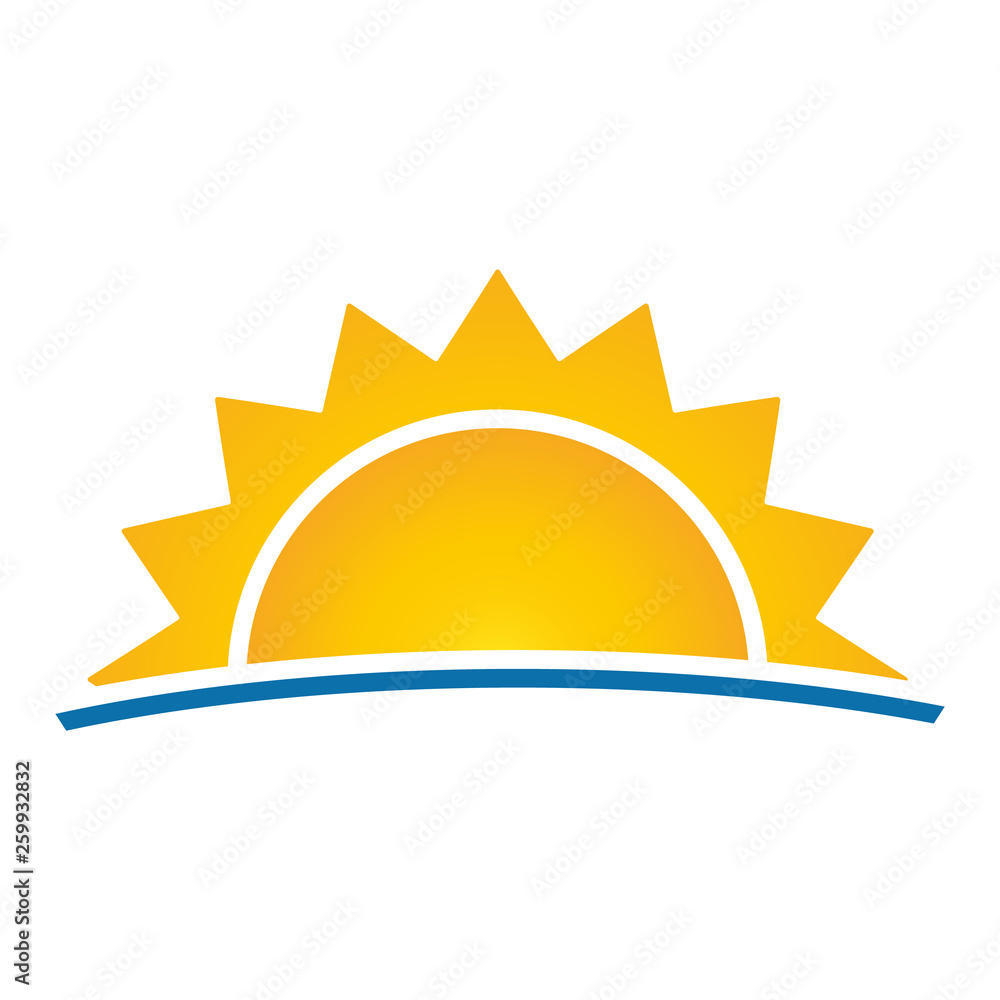 Sun with Rays with horizont line, vector. Ocean line, sun with rays ...