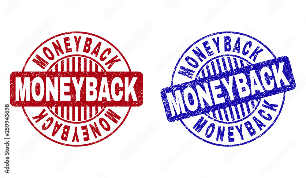 Grunge MONEYBACK round stamp seals isolated on a white background ...