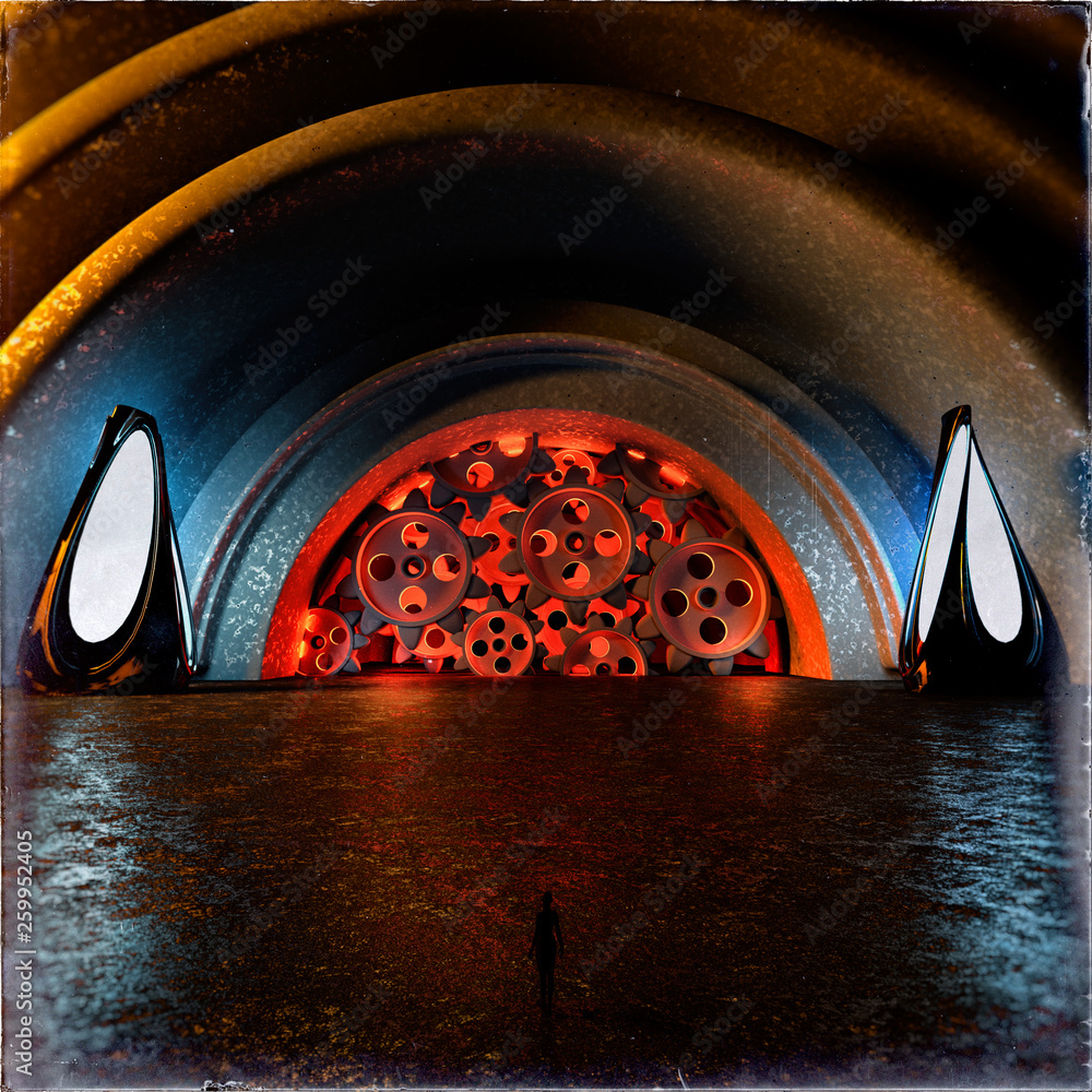 concept art of majestic strange temple structure with glowing lights ...