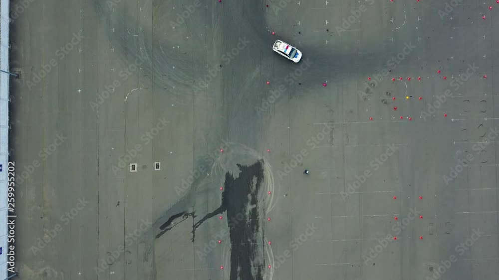 aerial view of police cars at the autodrome, asphalt autodrome with ...