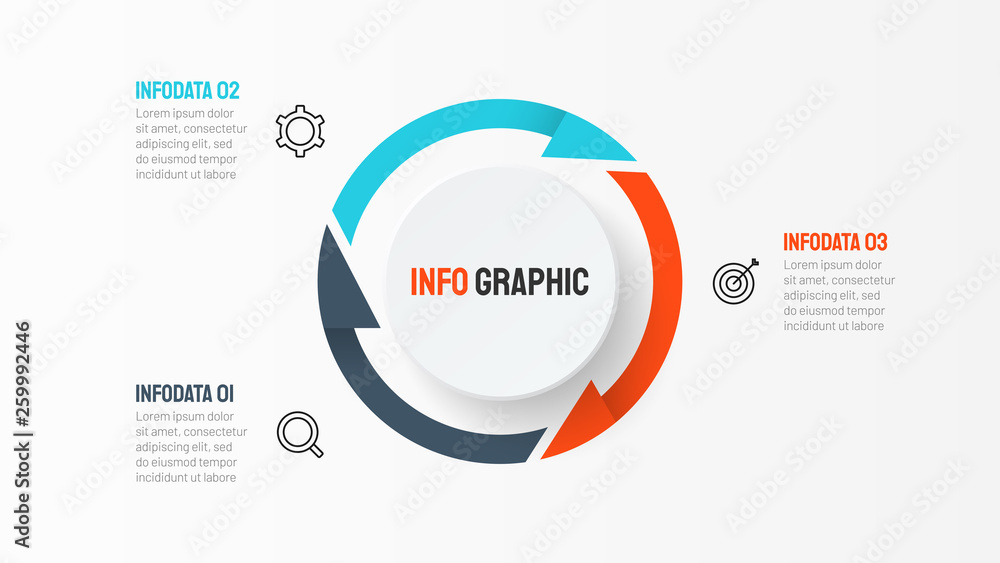 Vector circle arrows for infographic template with 3 options, steps ...