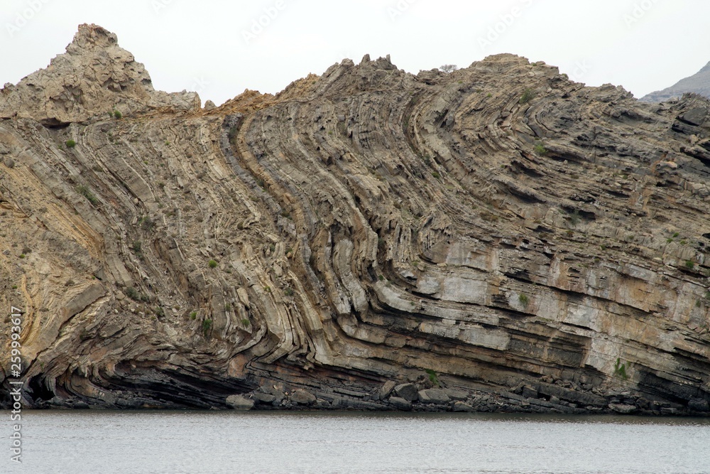 Details of unique compressed rock layers formation in various colors ...