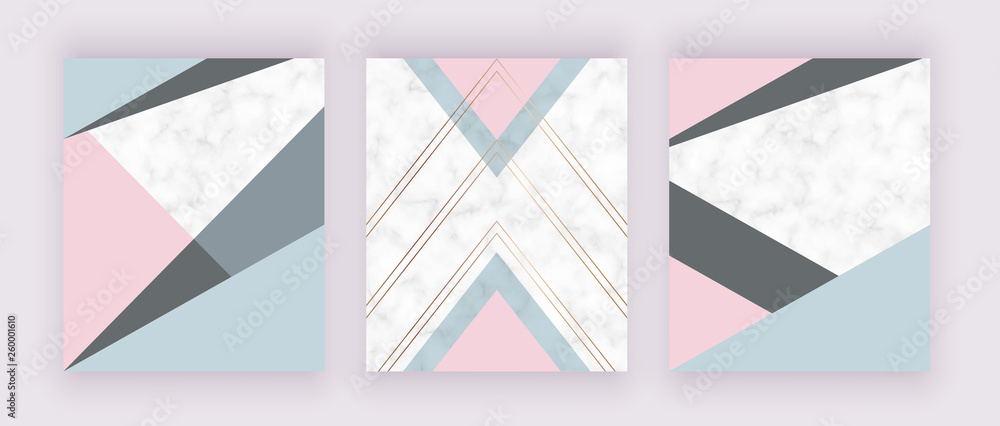 Modern geometric cover design with pink, grey triangles shapes on the ...