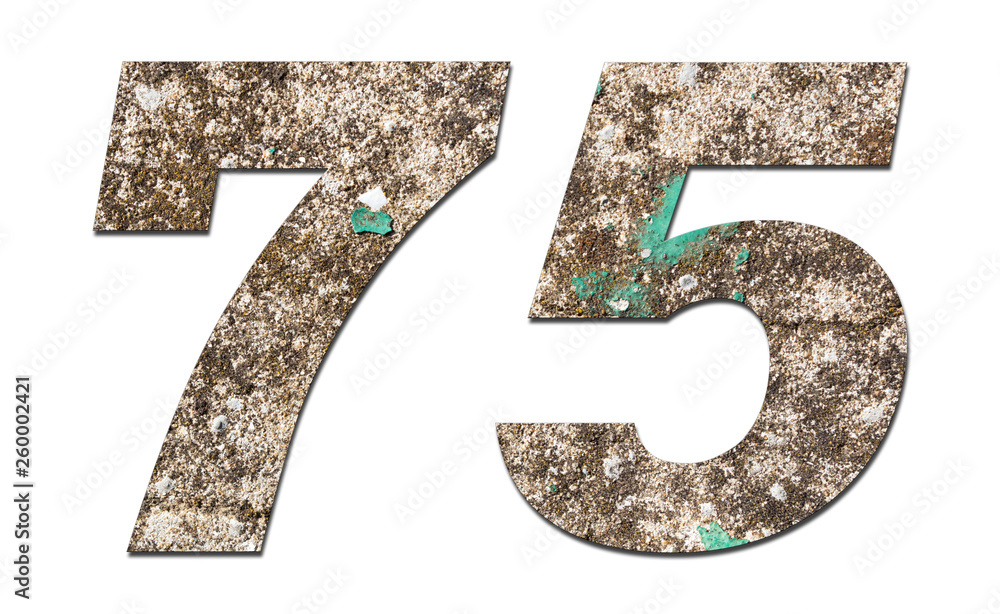 Number 75 with old wall on white background,Stone Number Stock Photo ...