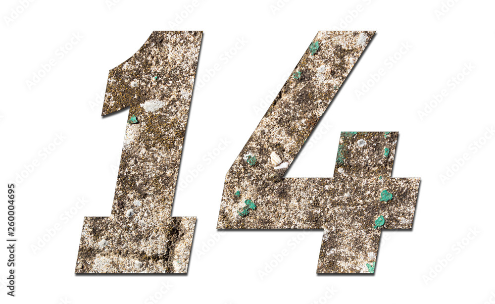 Number 14 with old wall on white background,Stone Number Stock Photo ...