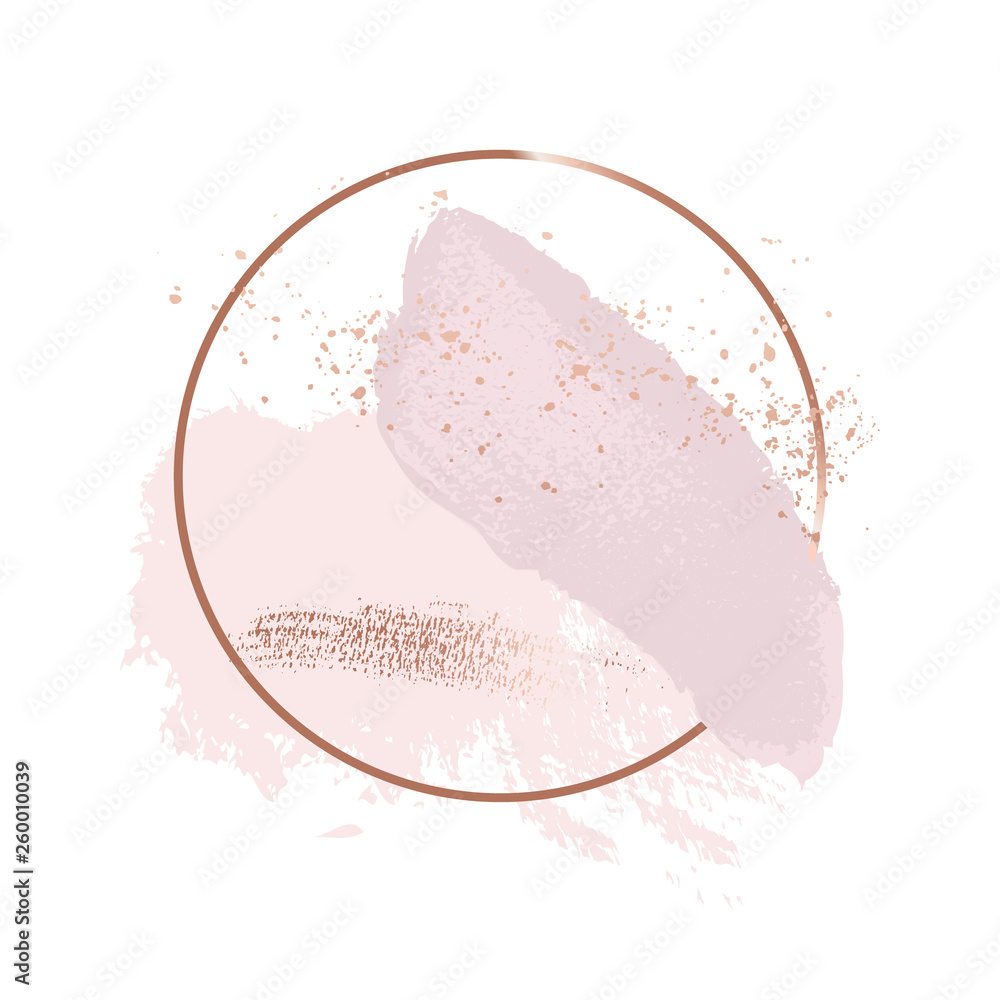 Brush strokes in gentle delicate pink tones and rose gold circle frame ...