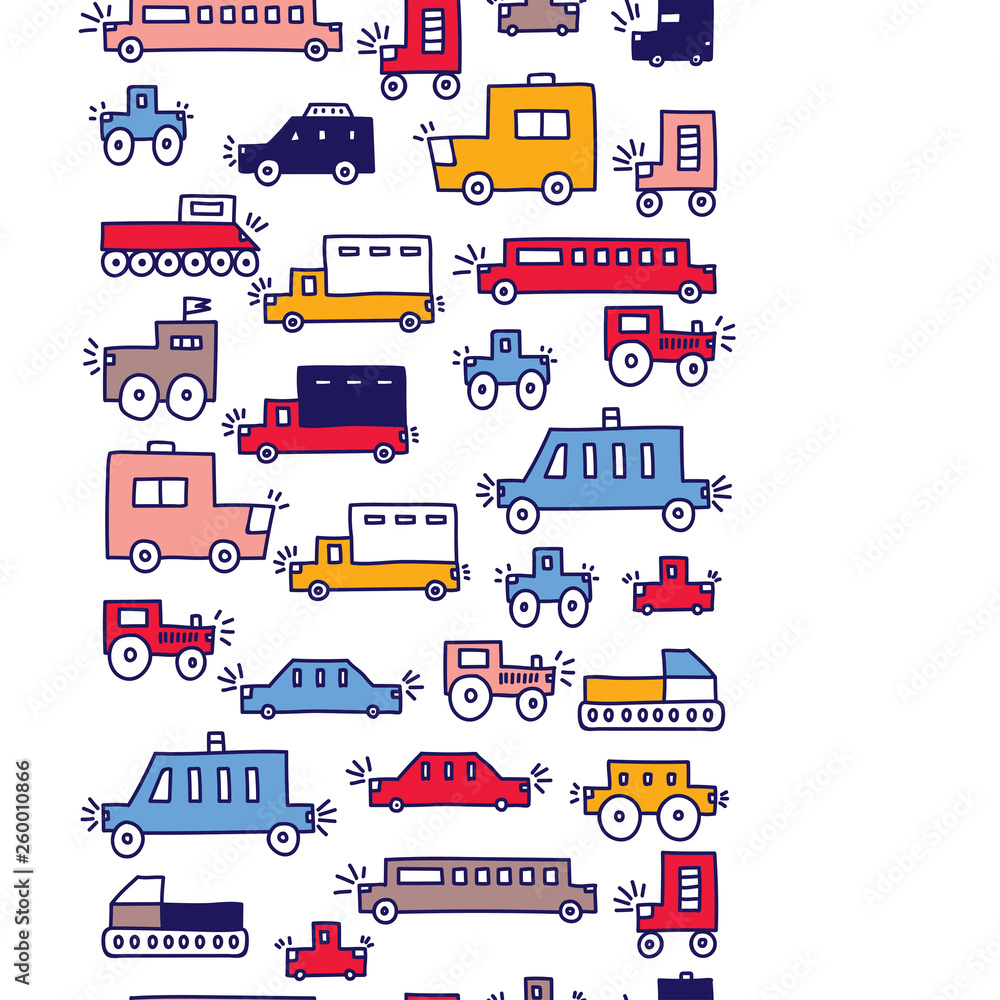 Cute cars vectical seamless border. Kids automobile. Can be used for ...