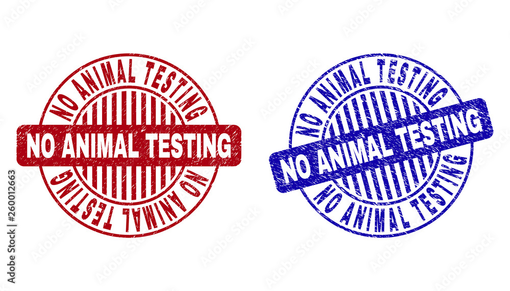 Grunge NO ANIMAL TESTING round stamp seals isolated on a white ...