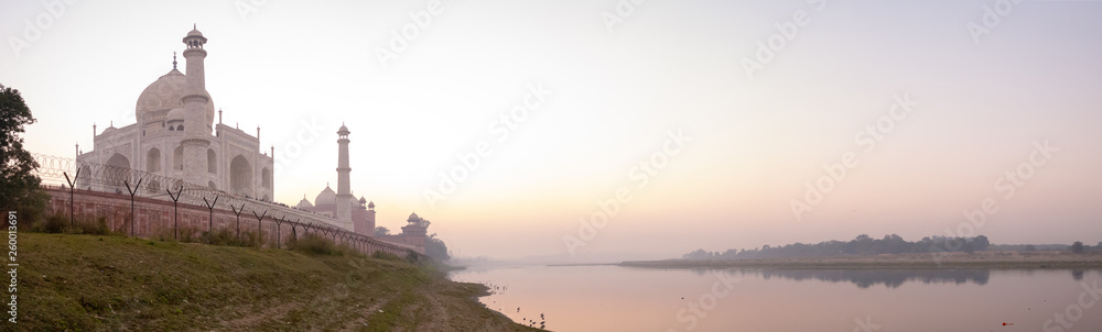 Panorama landscape back side of Taj Mahal by Yamuna river Stock Photo ...