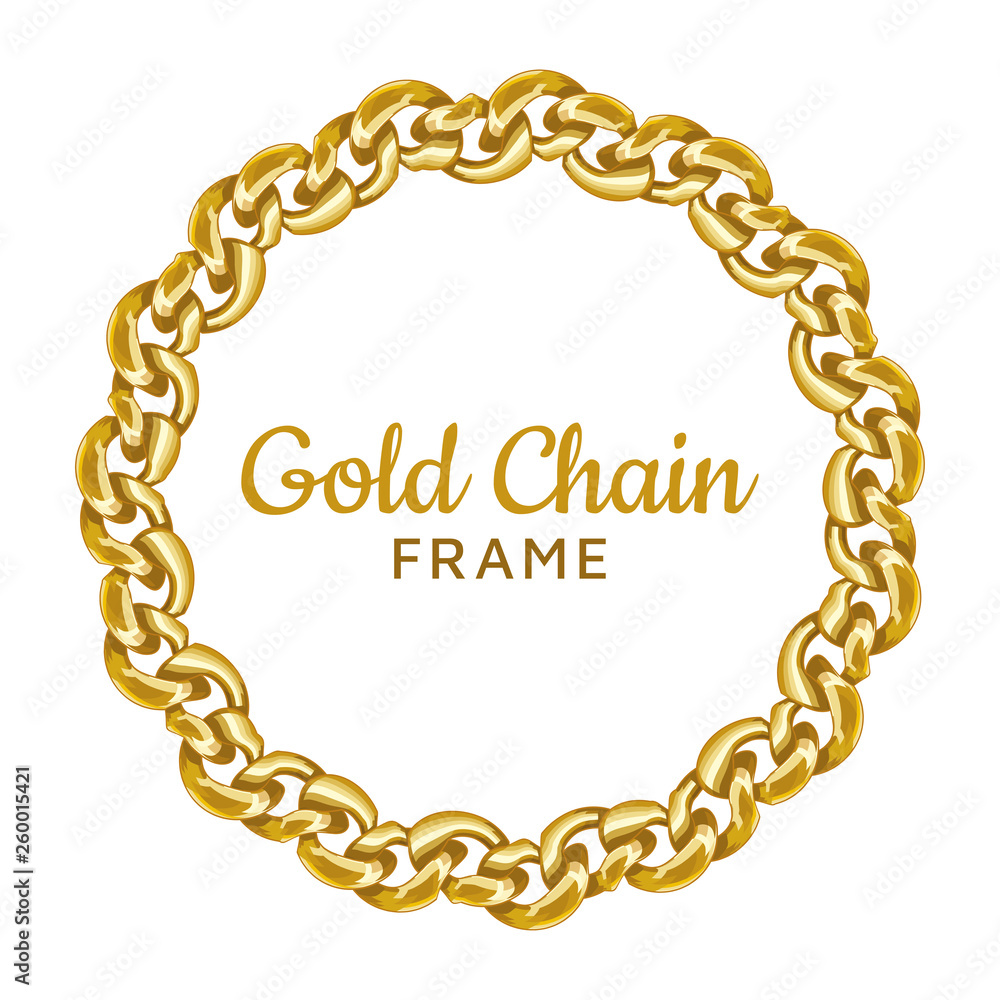 Gold chain round border frame. Wreath circle wavy shape. Jewelry image ...