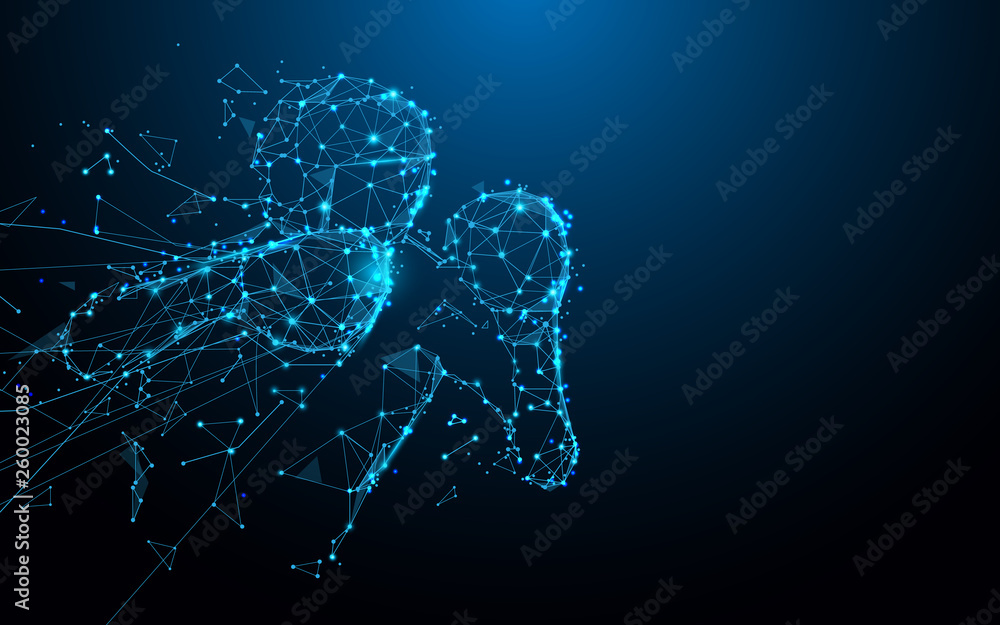 Man boxer doing shadow boxing from lines, triangles and particle style ...