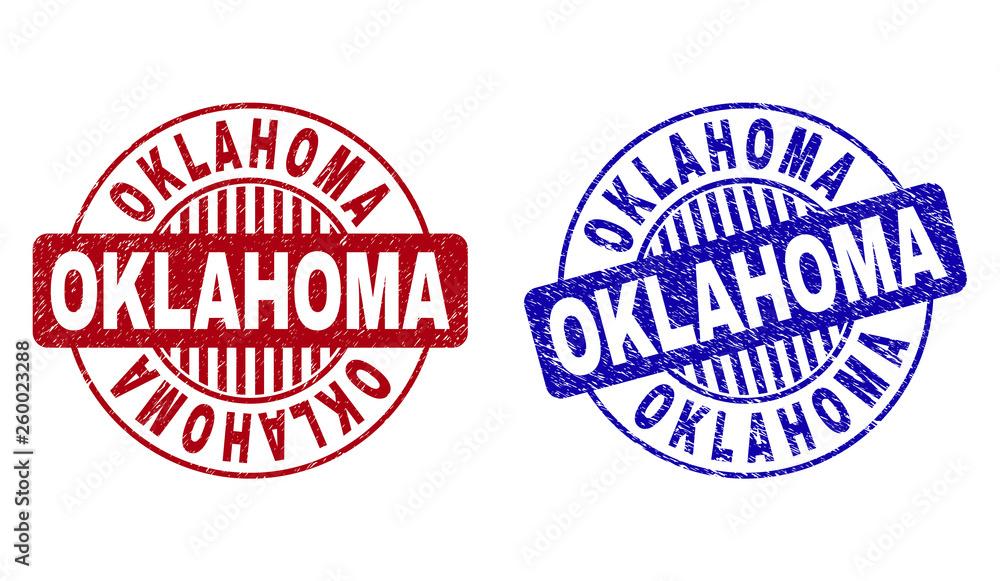 Grunge OKLAHOMA round stamp seals isolated on a white background. Round ...