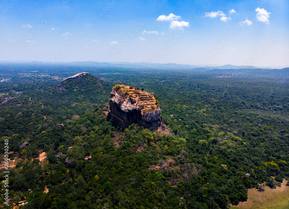 Sigiriya rock fortress in Central Province of Sri Lanka aerial view ...