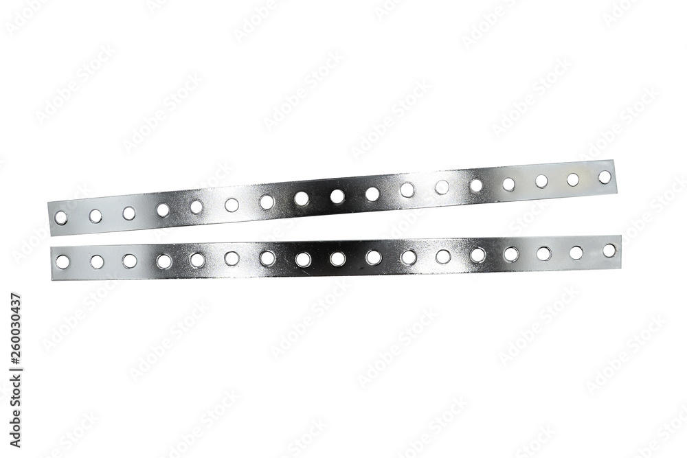 Punched Steel Flat Bar, stark metal strips with holes, stack of ...